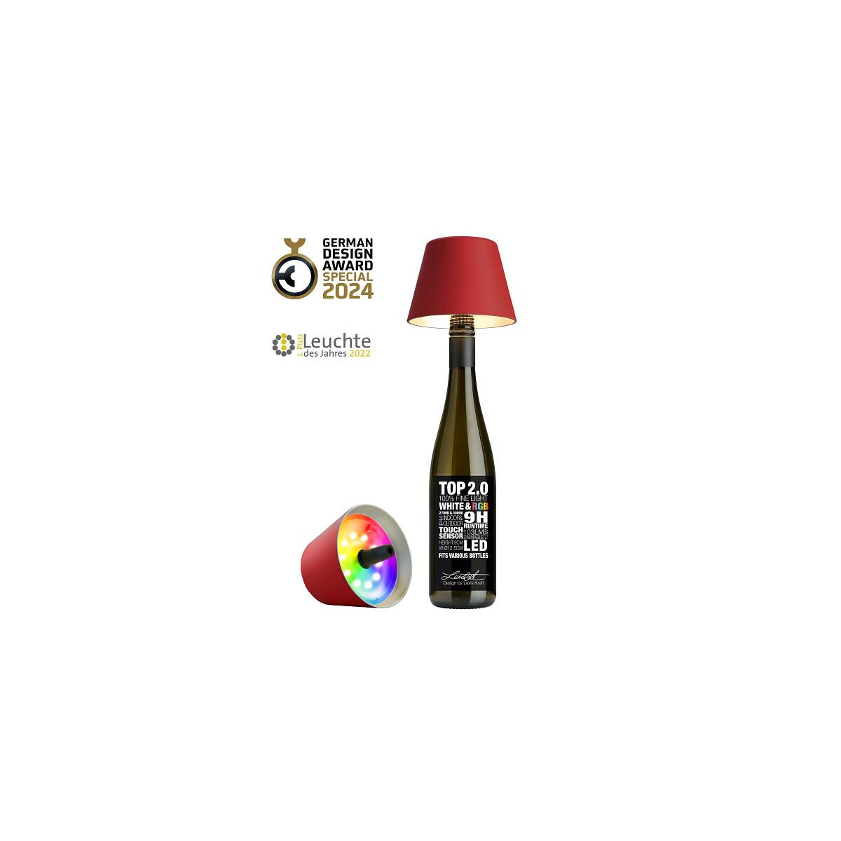 Sompex 72530 TOP 2.0 - Rot, RGBW-Akku-Flaschenleuchte - Lampenflut, 79,00